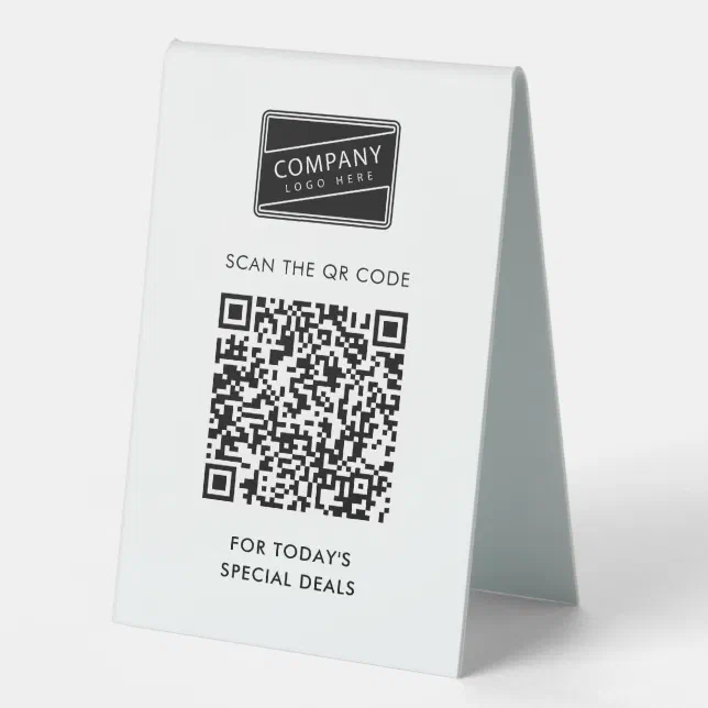 Add Company QR Code and Business Logo Information Table Tent | Zazzle
