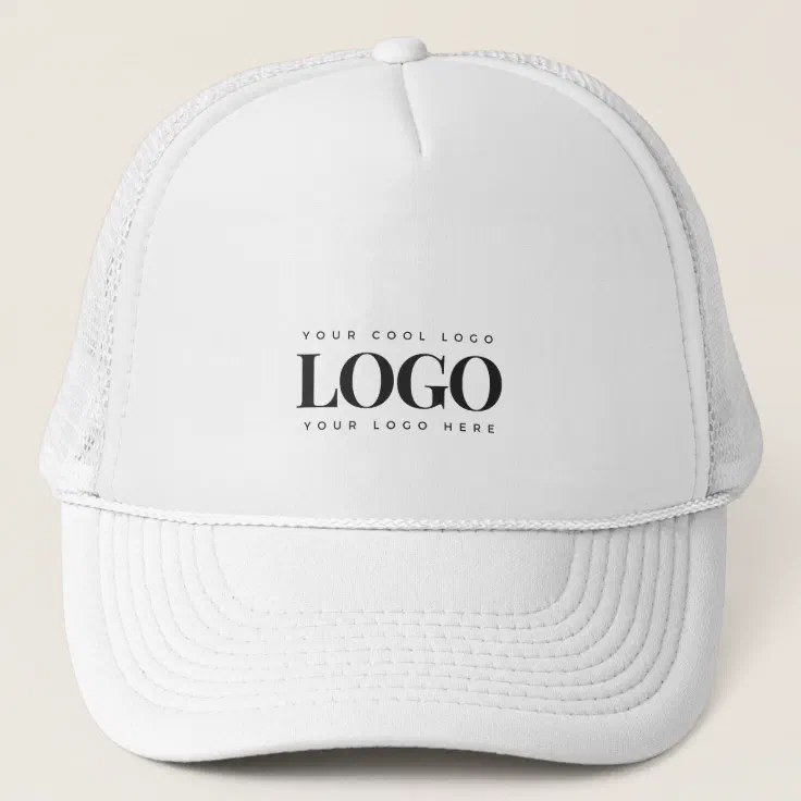 Add Custom Rectangle Black Logo Business White Trucker Hat | Zazzle
