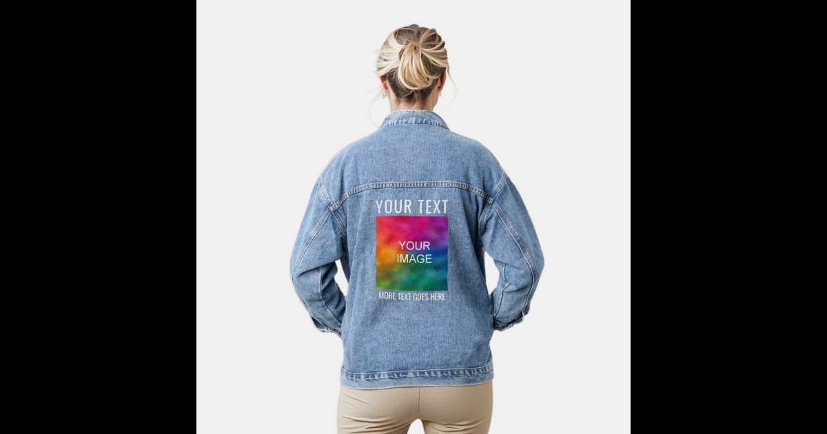 Add Image Logo Text Womens Blue Custom Template Denim Jacket | Zazzle