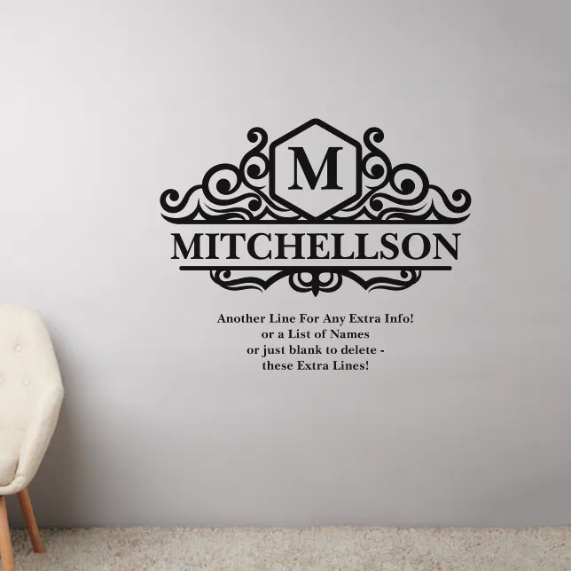 Add Initial Names Text Message Split Monogram 50" Wall Decal | Zazzle