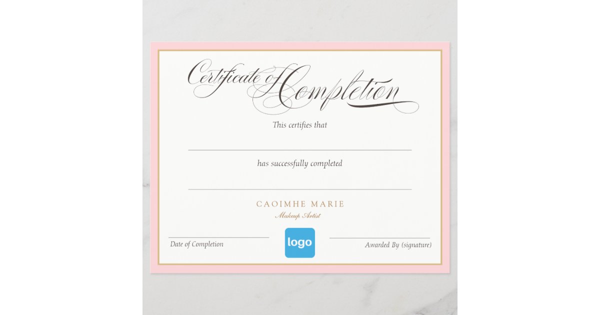 Add Logo Certificate of Completion Award | Zazzle
