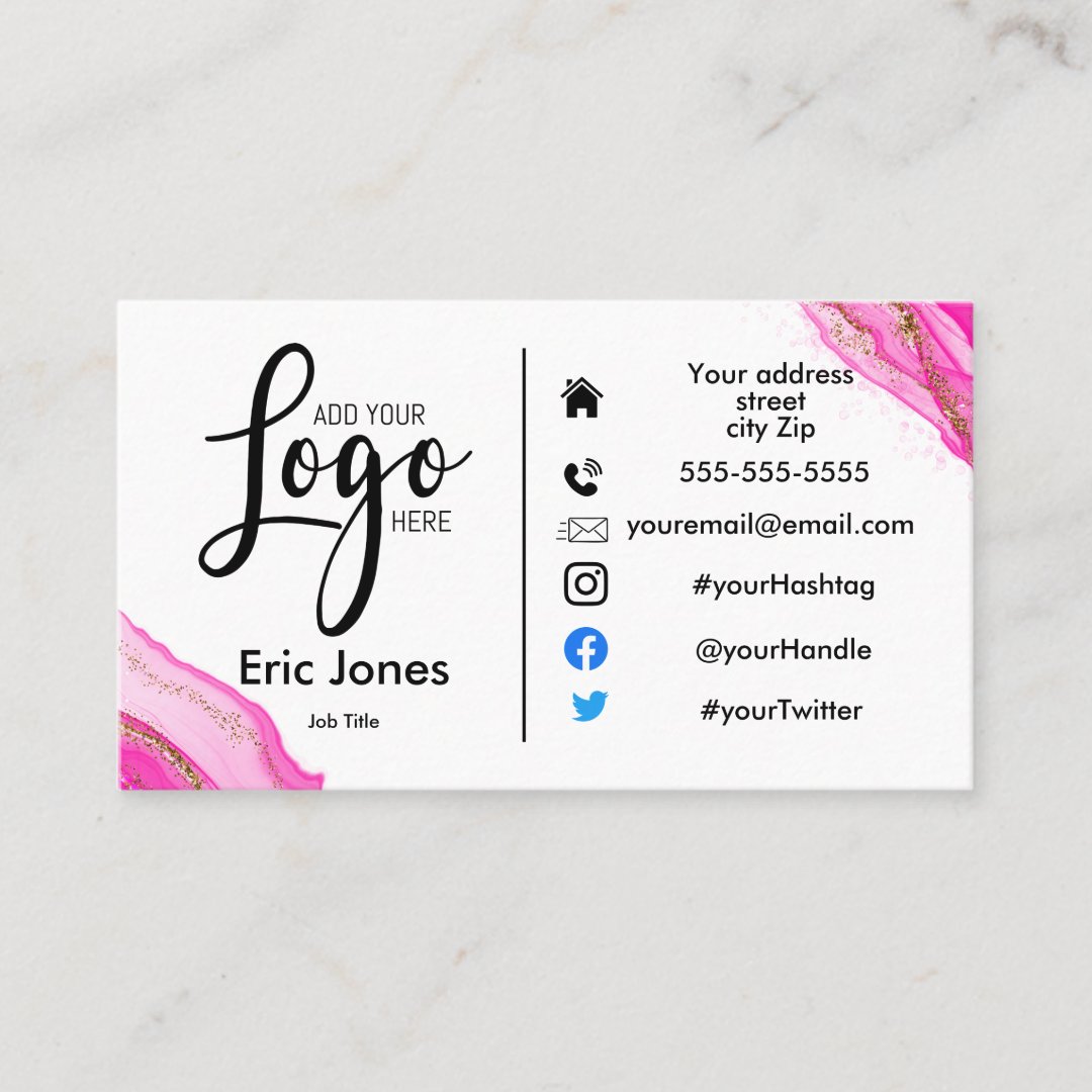 add logo Custom BUSINESS LOGO and social media Bus Business Card | Zazzle