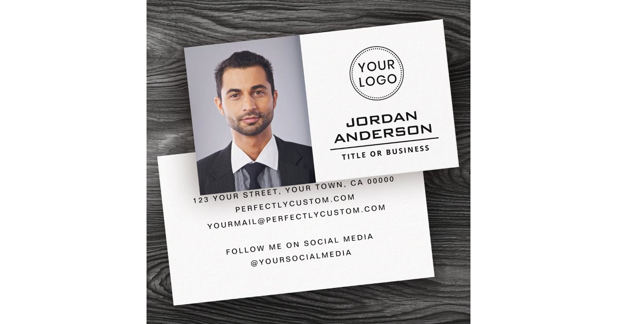 Add logo custom photo professional white business card | Zazzle