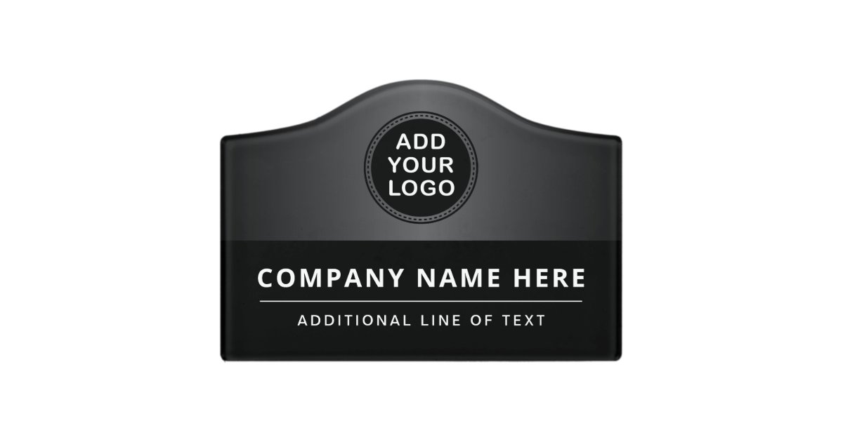 Add logo dark gray satin gradient black business door sign | Zazzle