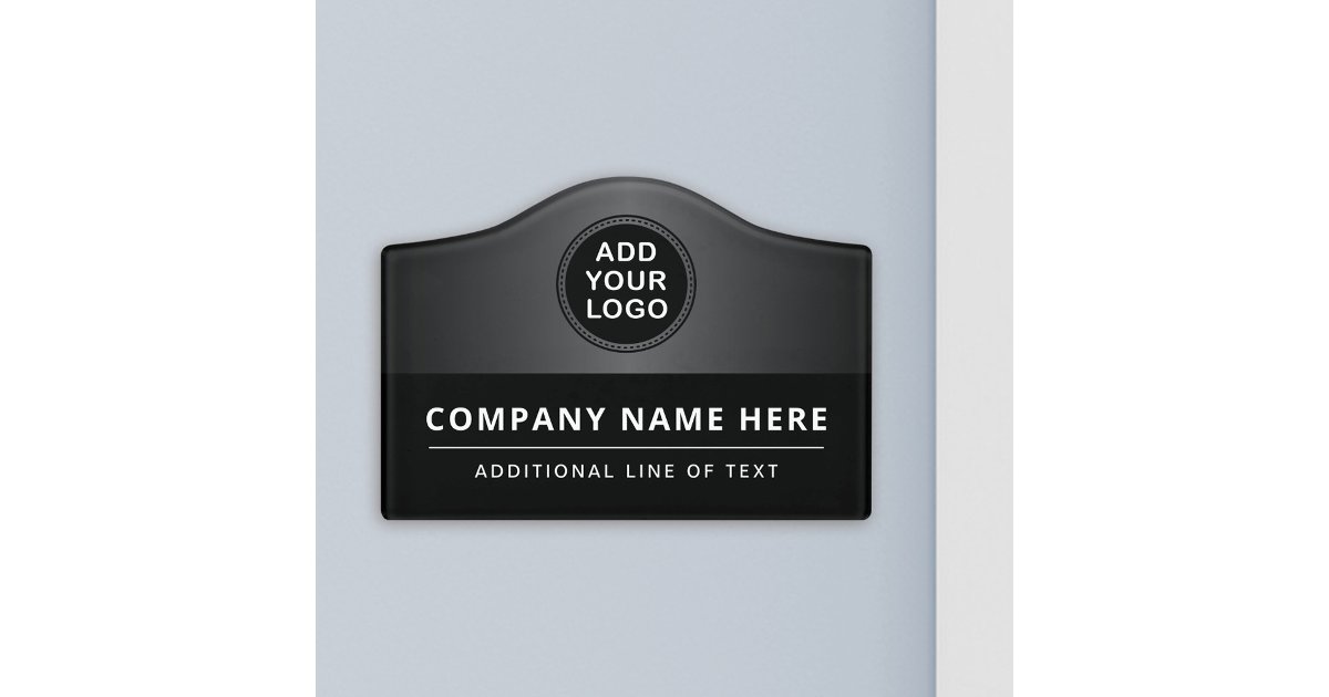 Add logo dark gray satin gradient black business door sign | Zazzle