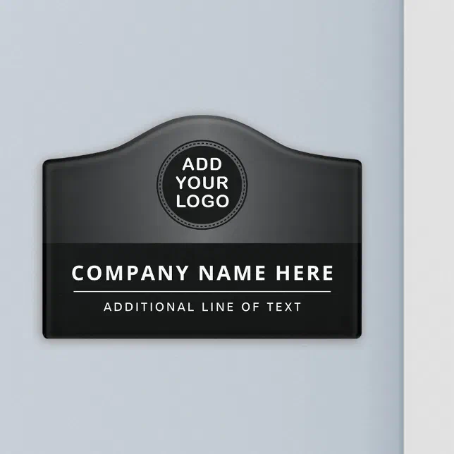 Add logo dark gray satin gradient black business door sign | Zazzle