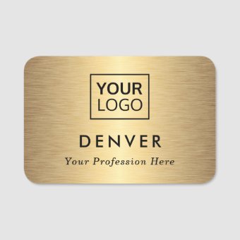 Add logo first name and title golden gradient name tag | Zazzle
