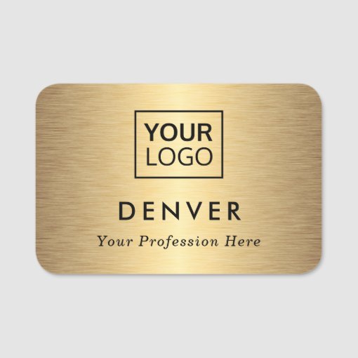Add logo first name and title golden gradient name tag | Zazzle