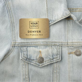 Add logo first name and title golden gradient name tag | Zazzle