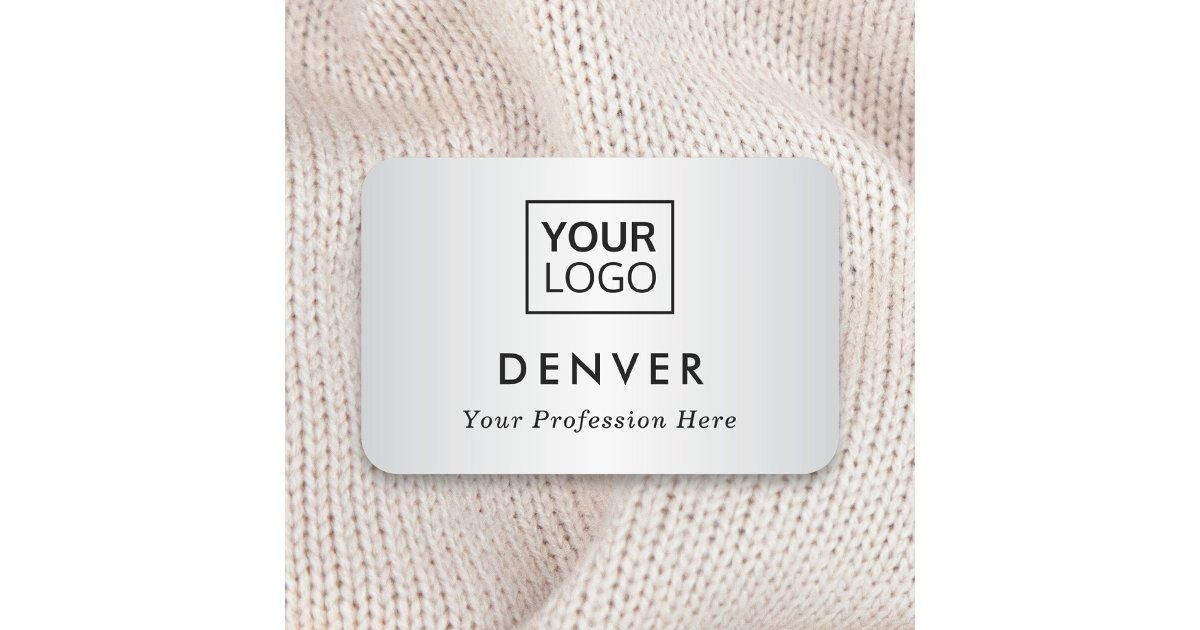 Add logo first name and title gray satin gradient name tag | Zazzle