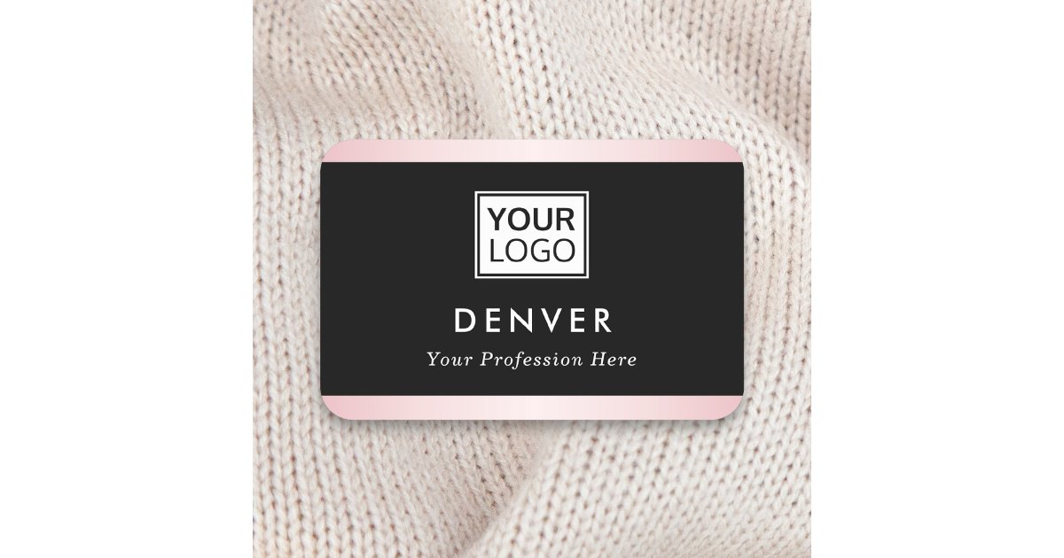 Add logo first name title pink gradient borders name tag | Zazzle