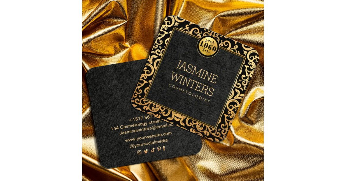 Add Logo Gold Luxury Frame Business Card | Zazzle