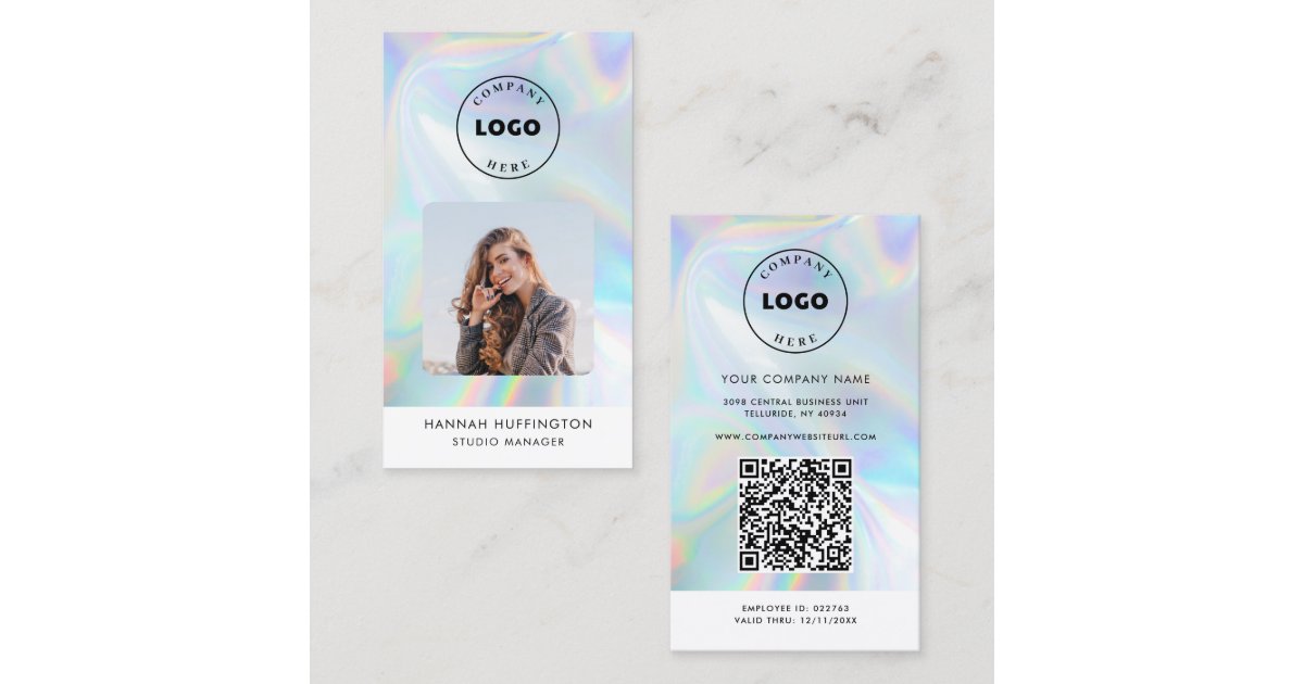 Add Logo Holographic QR Code Employee Photo Business Card | Zazzle