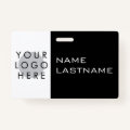 Add Logo Horizontal Simple Modern Black White Name Badge | Zazzle