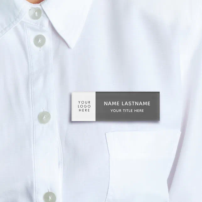 Add Logo Modern Grey Minimalist Magnet Title Name Tag | Zazzle