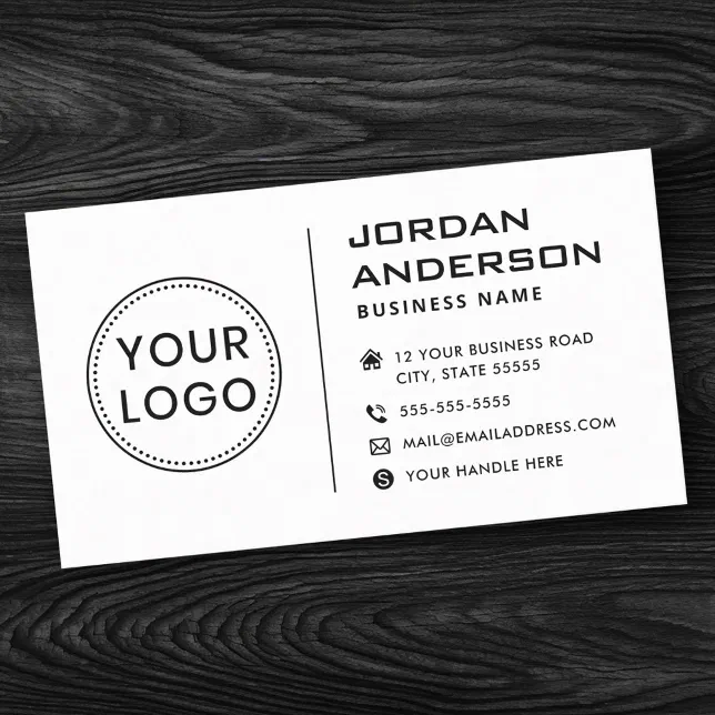 Add logo modern masculine social media icons white business card | Zazzle