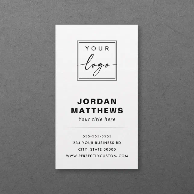 Add logo modern minimal white or any color business card | Zazzle