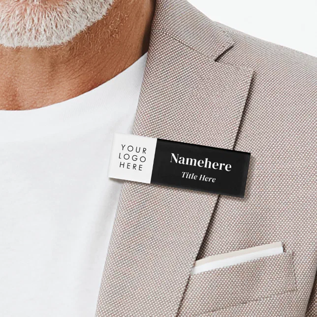 Add Logo Modern Simple Elegant Black Magnet Title Name Tag | Zazzle