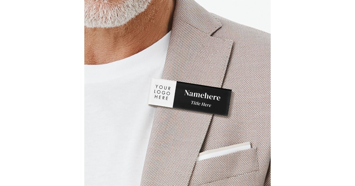 Add Logo Modern Simple Elegant Black Magnet Title Name Tag | Zazzle