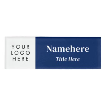 Add Logo Modern Simple Navy Blue Magnet Title Name Tag | Zazzle