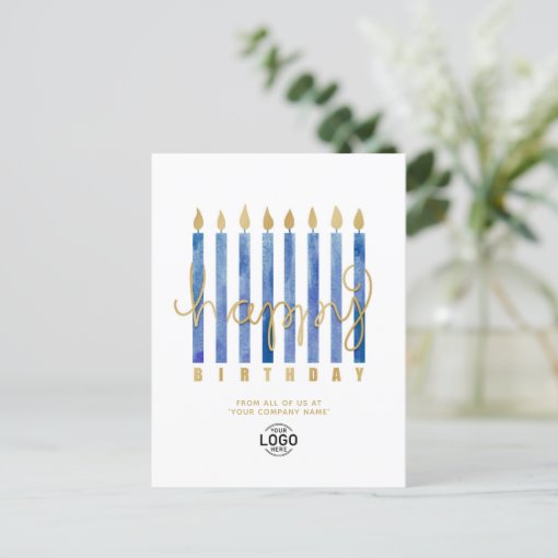 Add Logo Navy Blue Candles Business Happy Birthday Holiday Postcard ...