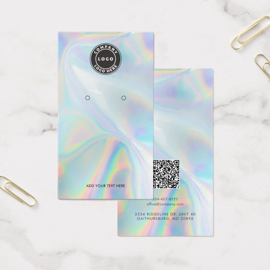 Add Logo QR Code Holographic Earring Display Card | Zazzle