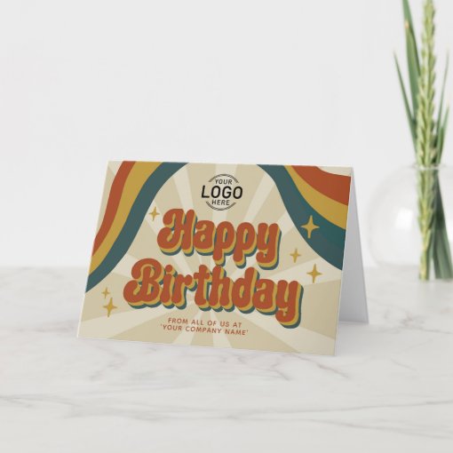 Add Logo Retro Corporate Business Happy Birthday Card | Zazzle