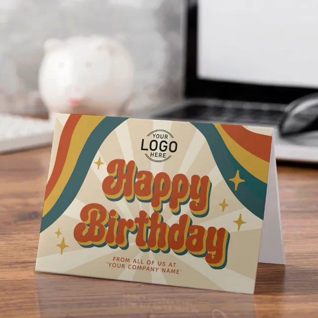 Add Logo Retro Corporate Business Happy Birthday Card | Zazzle