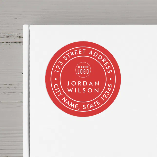 Add Logo Round Double Border Custom Color Address Classic Round Sticker ...