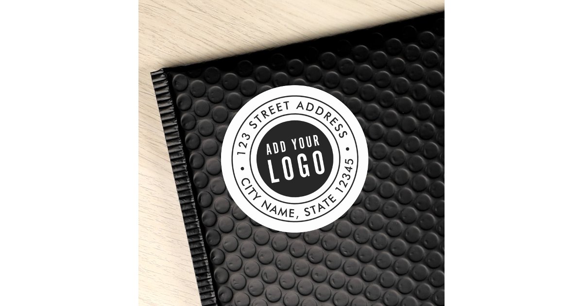 Add Logo Round Double Border Return Address Classic Round Sticker | Zazzle