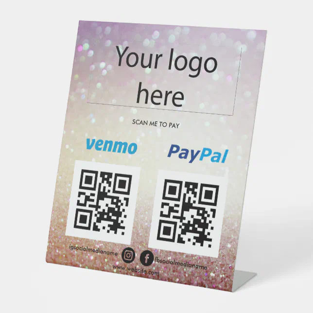 Add Logo Scan to Pay Venmo PayPal QR code Cashapp Pedestal Sign | Zazzle