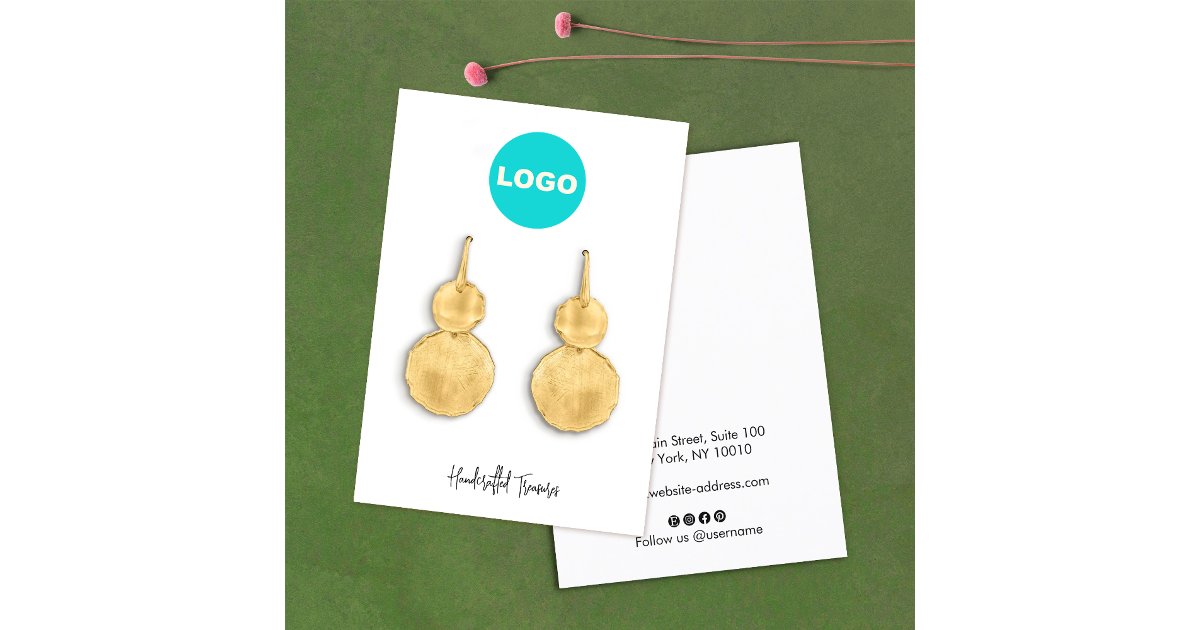 Add Logo Signature Script White Earring Jewelry Business Card | Zazzle