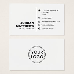Add logo social media icons white business card | Zazzle