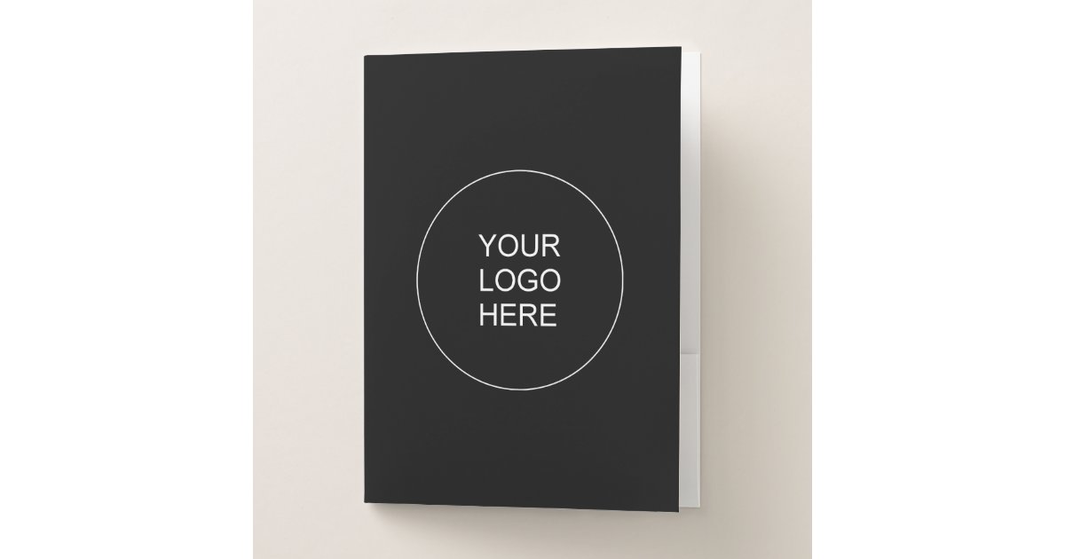 Add Logo Text Here Template Elegant Black Pocket Folder | Zazzle