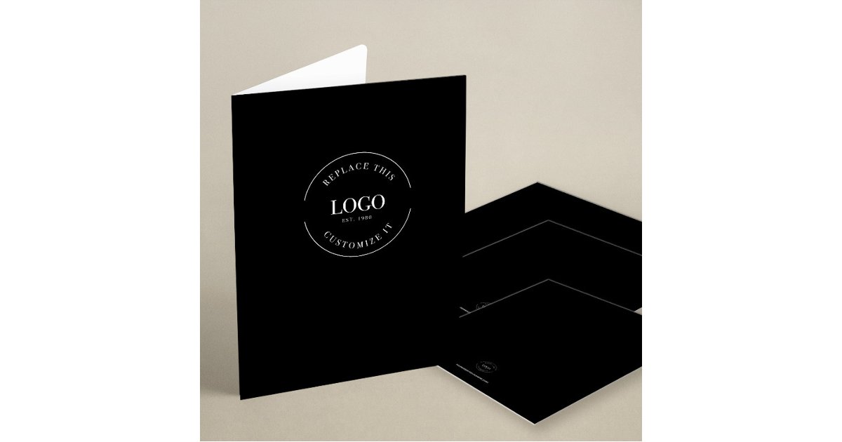 Add logo text here template simple black pocket folder | Zazzle