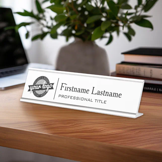Add Modern Business Logo, Name, Professional Title Desk Name Plate | Zazzle