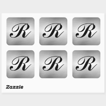 Add Monogram Custom Silver Metal Look Stickers | Zazzle