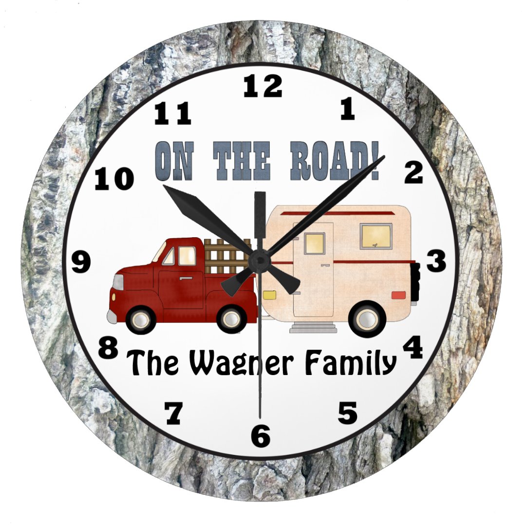 Add name Camping camper wall clock | Zazzle