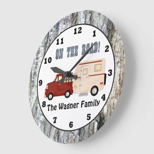 Add name Camping camper wall clock | Zazzle