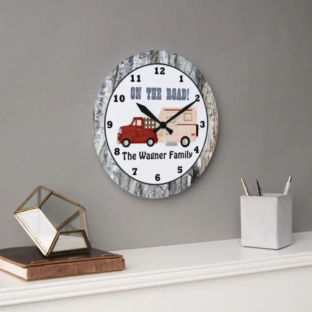 Add name Camping camper wall clock | Zazzle