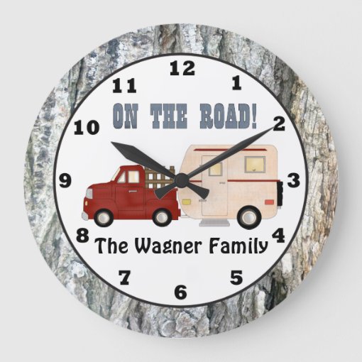 Add name Camping camper wall clock | Zazzle