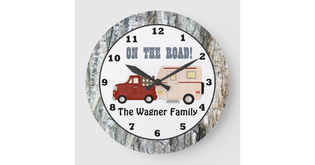 Add name Camping camper wall clock | Zazzle