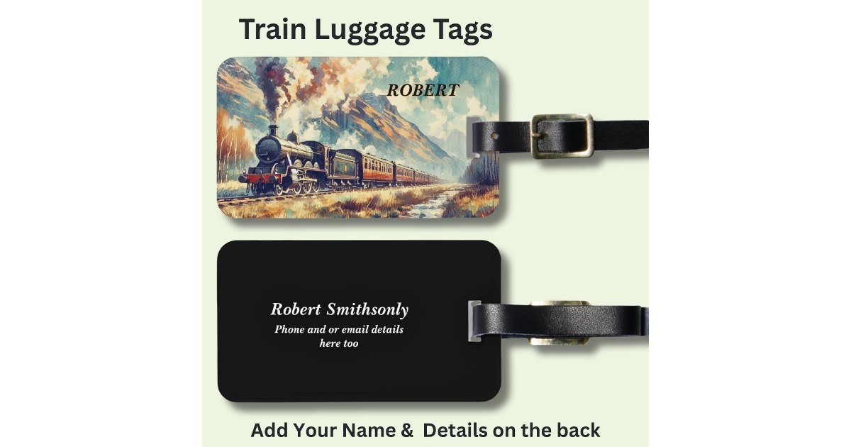 Add Name & Details Steam Train in Mountians Luggage Tag | Zazzle