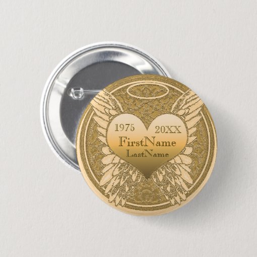 Add Name | Memorial | Angel Heart Pinback Button | Zazzle