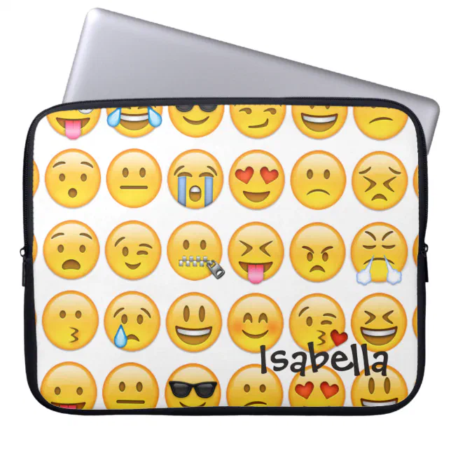 Add Name Personalized Emoji Laptop Sleeve | Zazzle