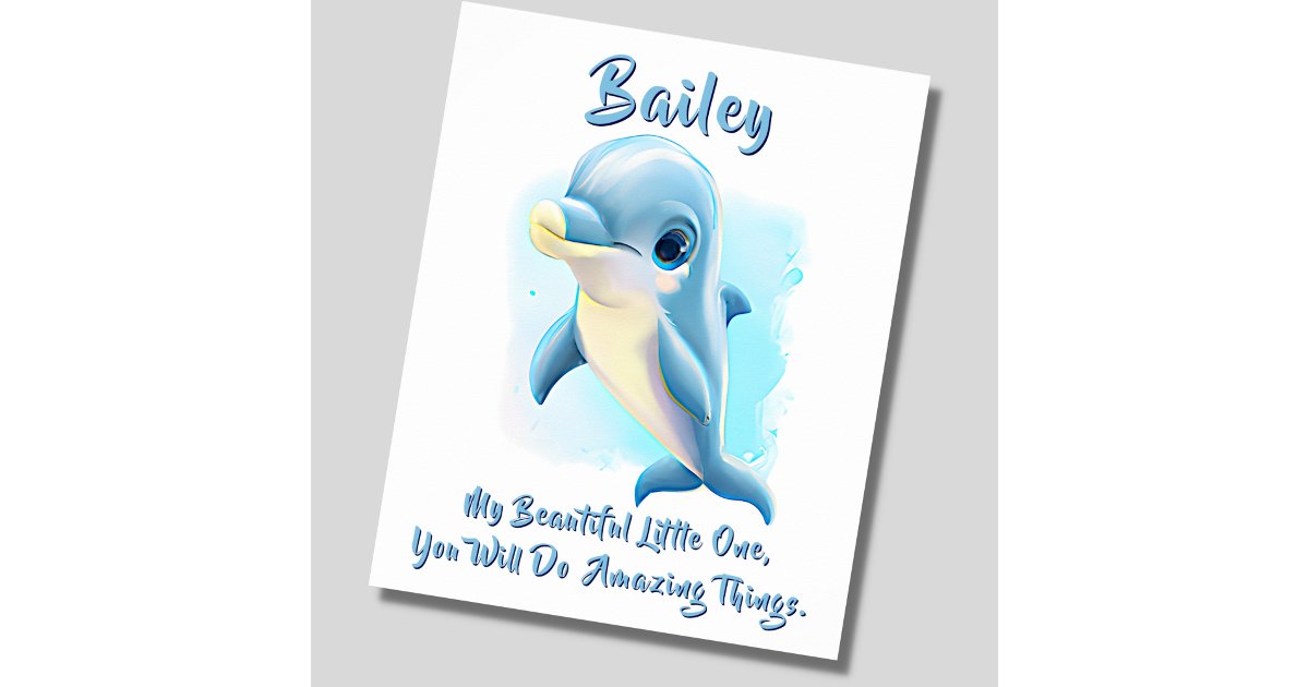 Add Name Text, Baby Blue Dolphin Nursery Poster | Zazzle