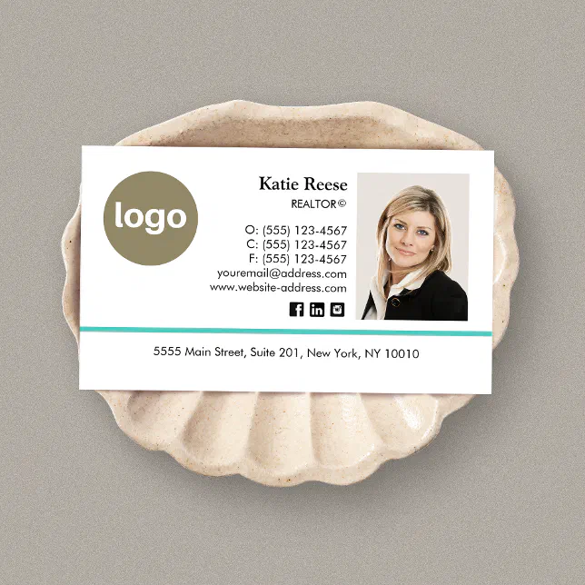 Add Photo and Logo Real Estate Professional Busine Business Card | Zazzle