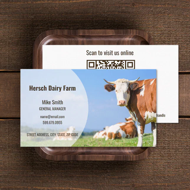 Add Photo Cow QR Code Business Cards | Zazzle