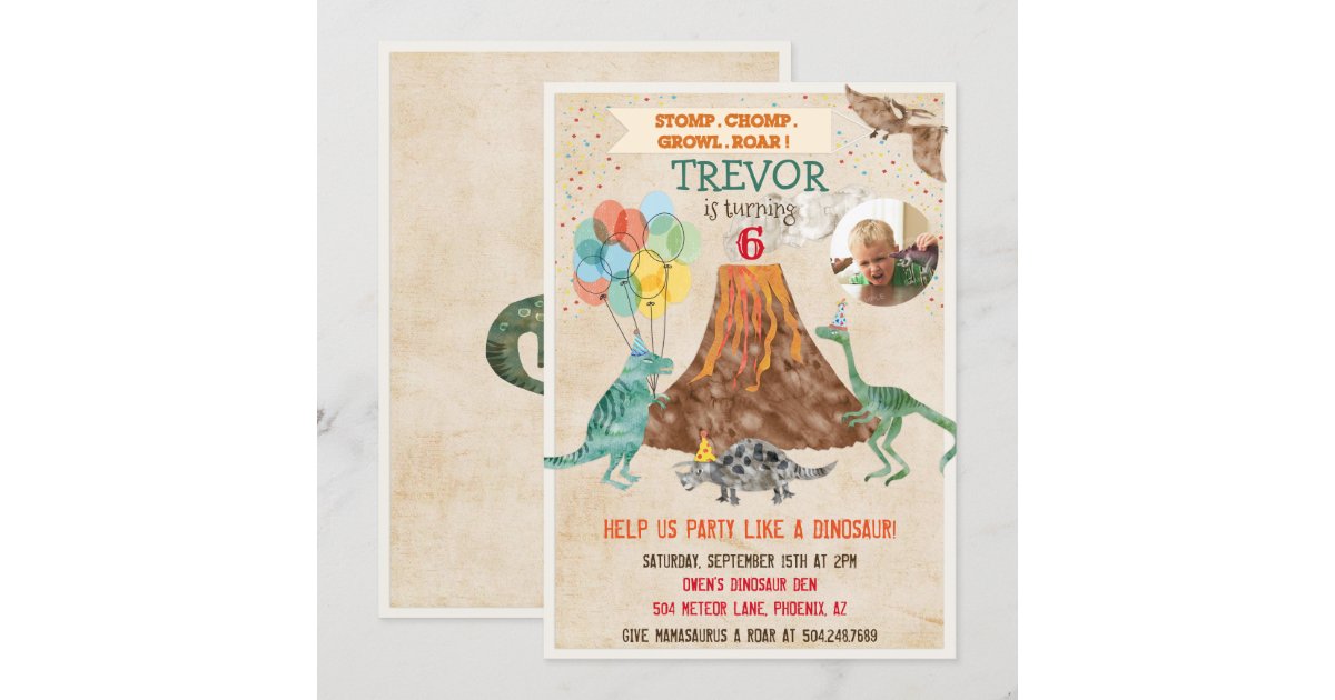 ADD PHOTO - Dinosaur Volcano Birthday Invitation | Zazzle