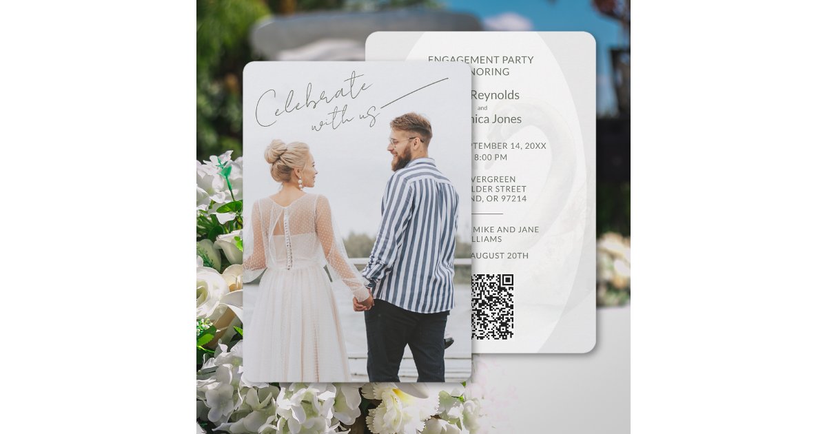 Add Photo Engagement Party QR Code Invitation | Zazzle